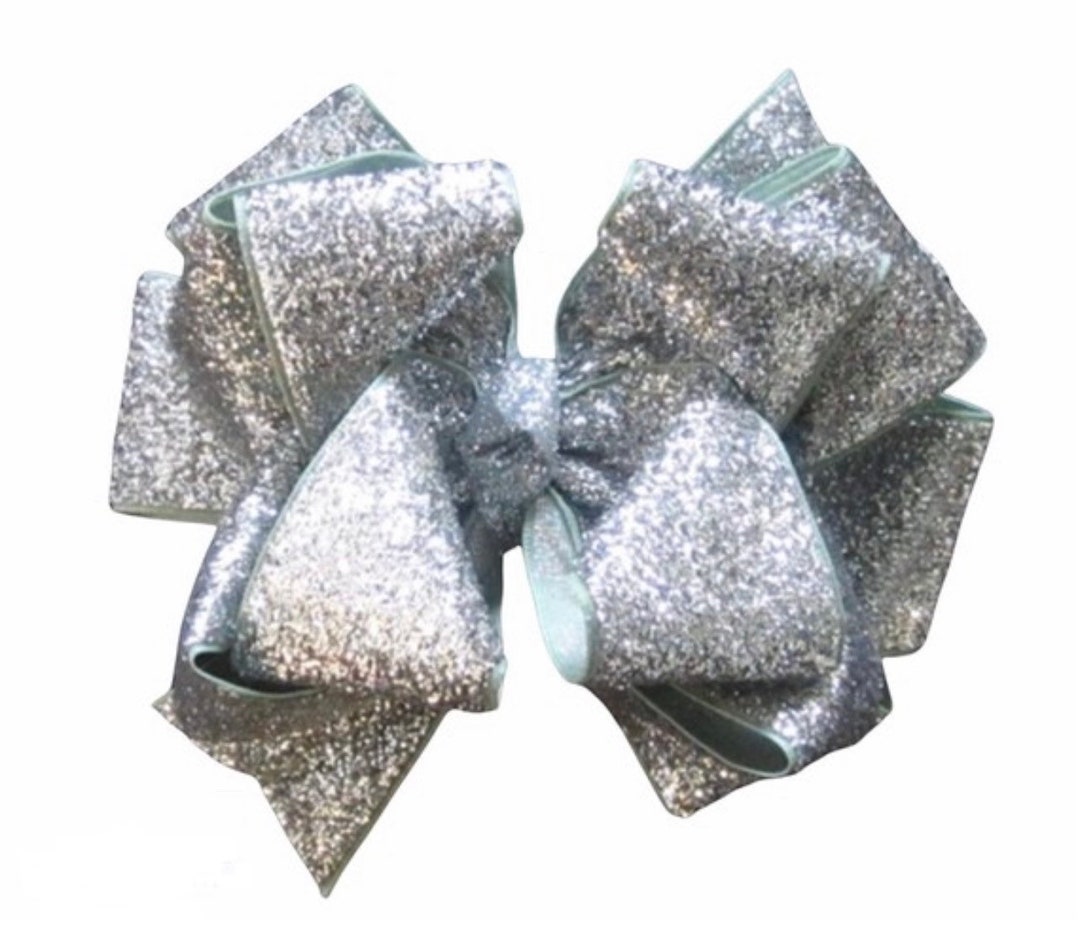 Silver Glitter Bow, Big Silver Bow, Glitter Hairbows, Christmas Hair ...