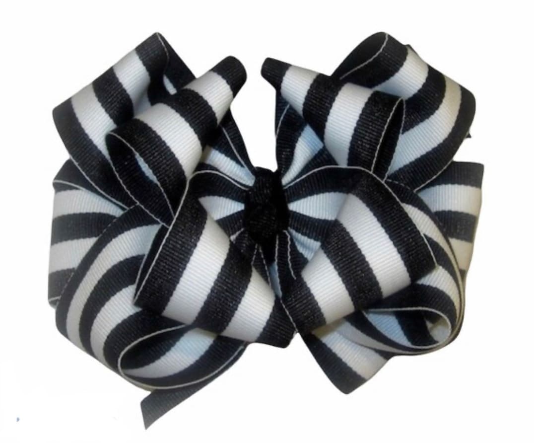 Black Striped Hair Bow, Girls Striped Bow, School Bows, Big Layered Bow, Black Hairbow, Baby ...