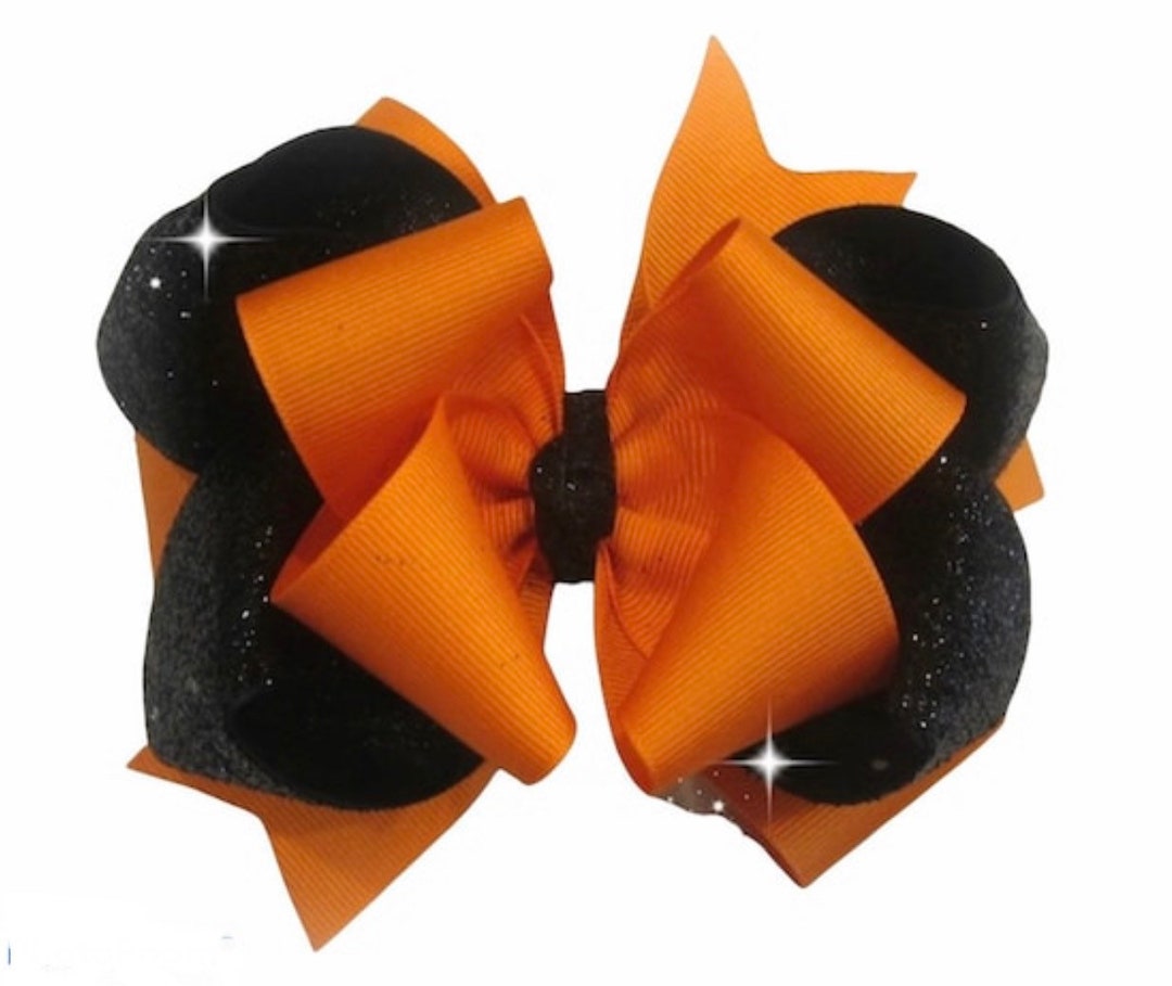 Halloween Bow, Orange Bow, Black Glitter Bow, BTS Bows, Fall Hairbow ...