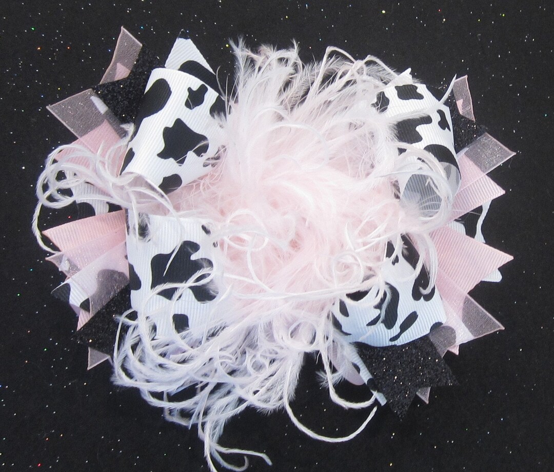 Cow Print Over the Top Bow, Pink Cow Hair Bow, Over the Top Hairbow ...