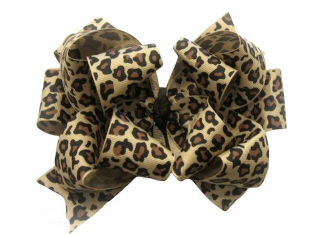 Leopard Hair Bow, Girls Leopard Bow, Safari Bows, Big Layered Bow ...