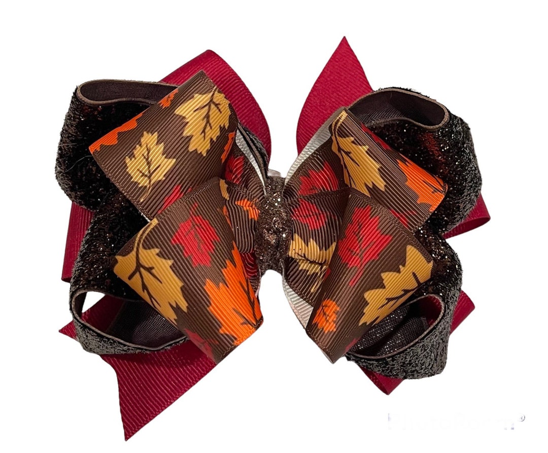 Fall Leaves Hair Bow Fall Hairbow for Girls Brown Glitter - Etsy