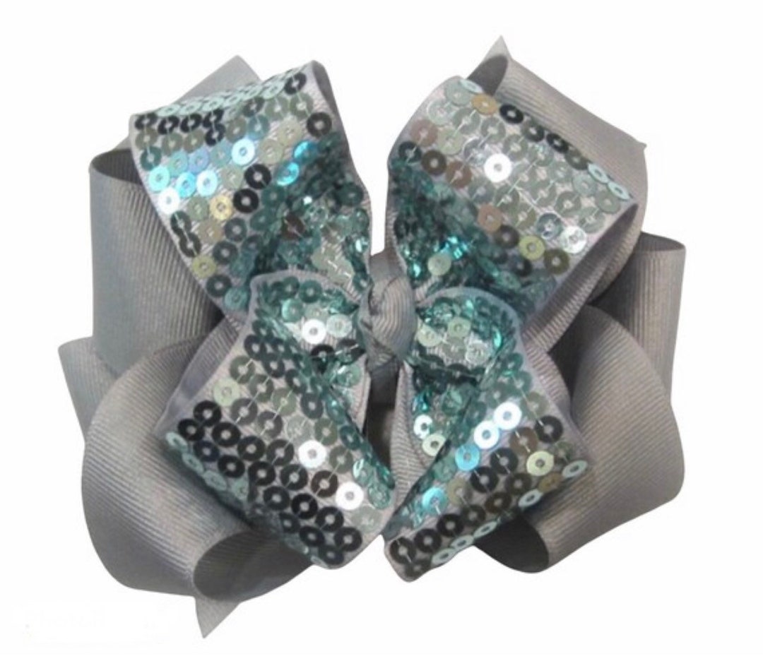 Silver Sequin Hair Bow, Hair Bows, Girls Hairbows, Silver Sequin Bow ...