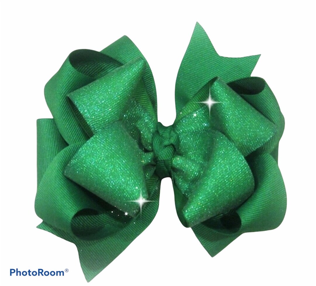 Green Glitter Bow Big Green Bow Green Hairbows Glitter - Etsy