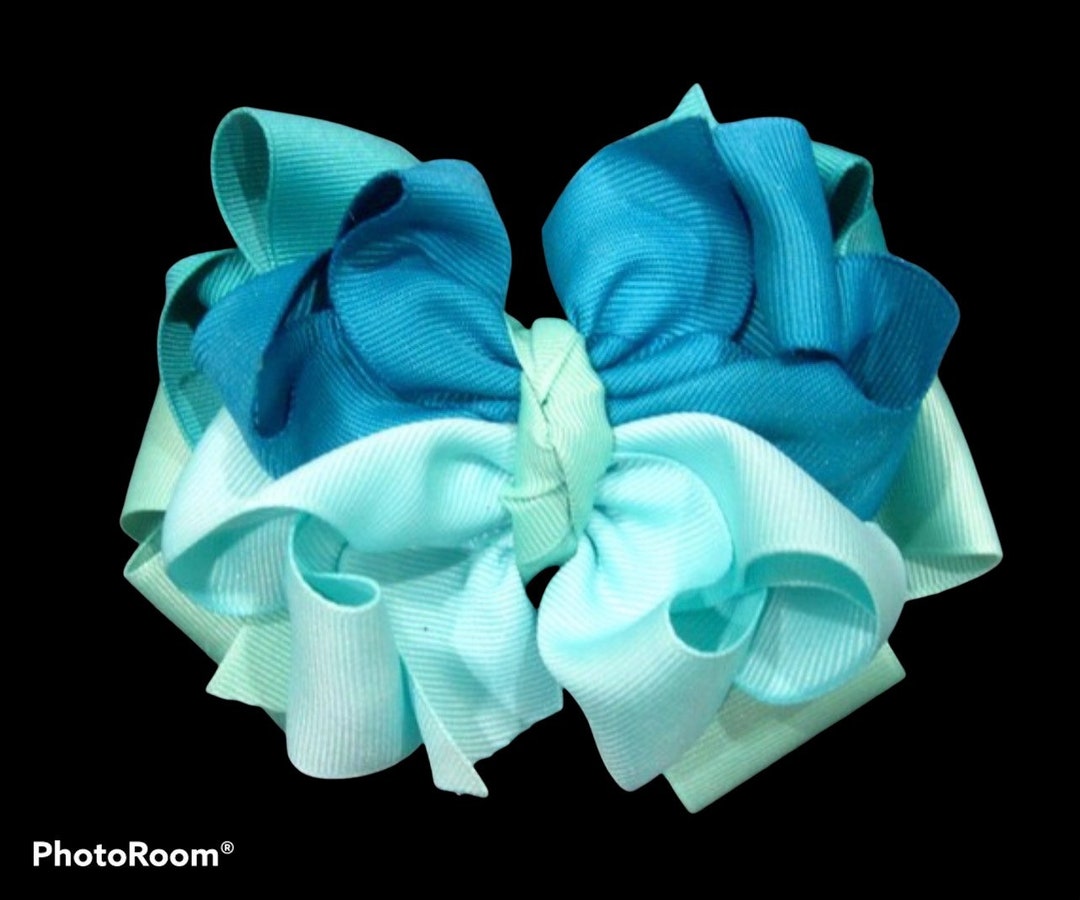 Blue Ombre Bow Turquoise Hairbow Big Ombre Hairbow Girls - Etsy