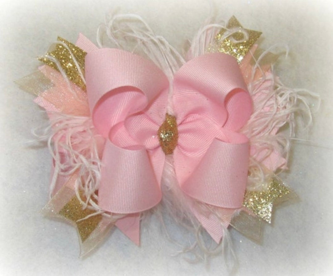 Pink Over the Top Bow Pink and Gold OTT Bow Big Hairbow - Etsy