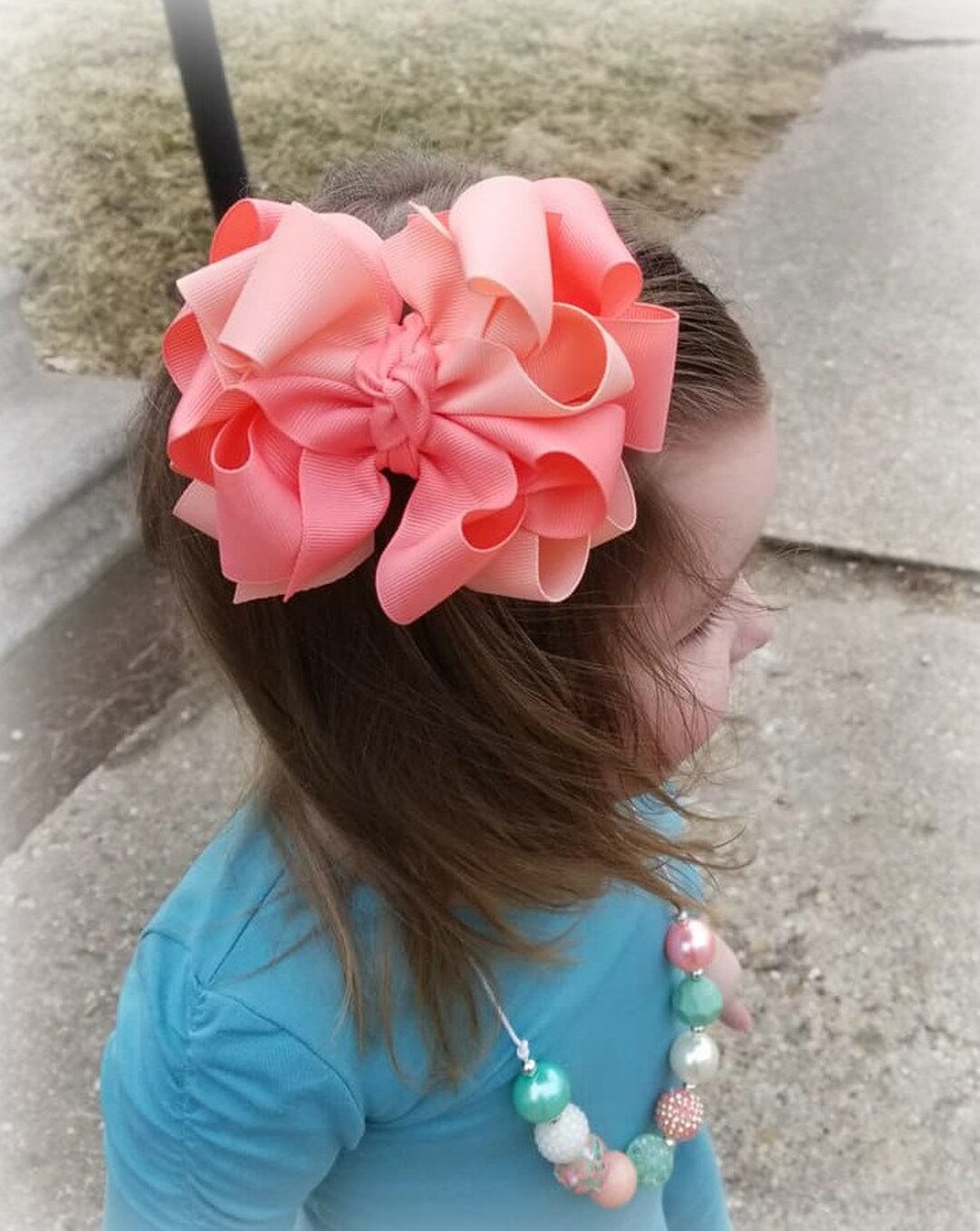 Coral Hair Bow, Big Double Layered Bow, Coral Ombre Bow, Layered ...