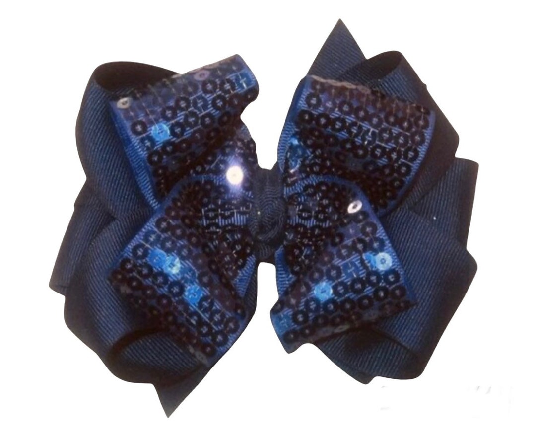 Blue Sequin Bow, Navy Blue Bow, Big Blue Bow, 6 Inch Bow, Sequin Hair ...