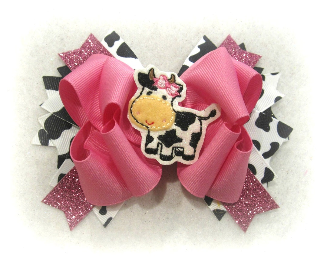 Cow Print Bow, Cow Hairbow, Pink Cow Bow, Animal Farm Hair Bow, Moo Bow ...