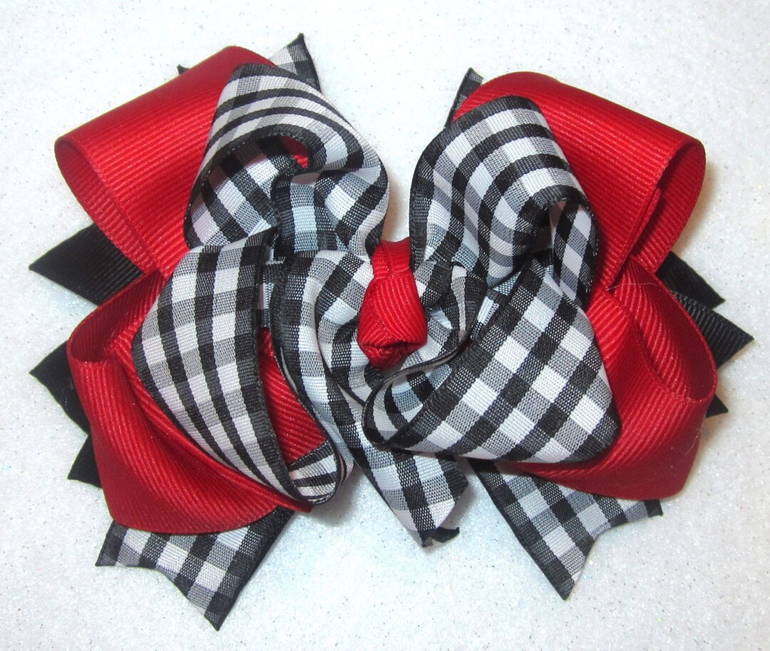 Gingham Hairbow, Red and Black Bows, Checked Hair Bows, Boutique Hair ...