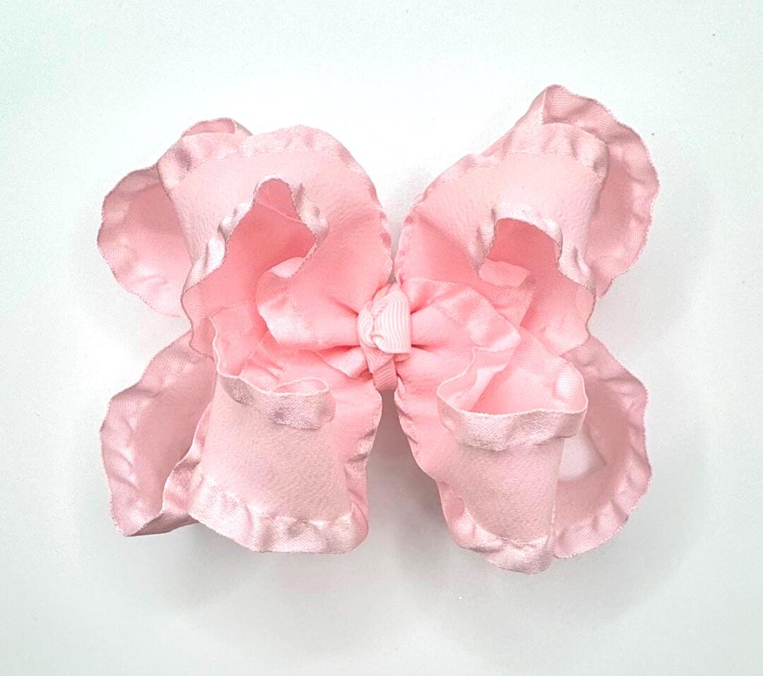 Light Pink Double Ruffle Hair Bow, Ruffle Bows With Satin Edge, Pretty ...