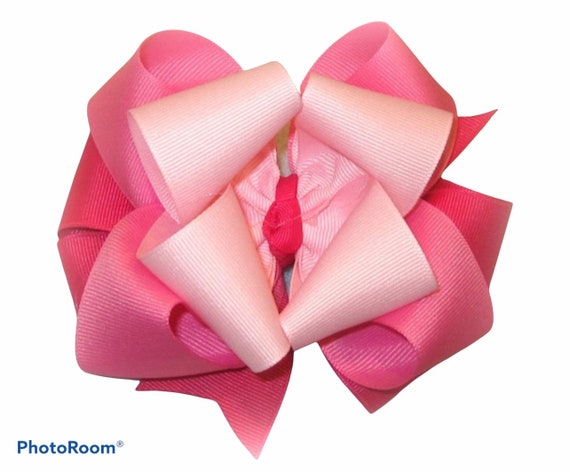 Pink Ombre Bow Pink Hairbow Stacked Bows Girls Hairbows | Etsy
