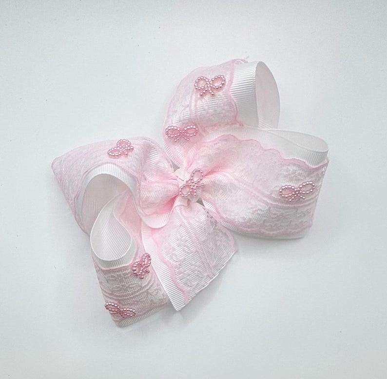 Pink Lace Bow With Pearls, Large Southern Bow, White Lace Bow, Coquette ...