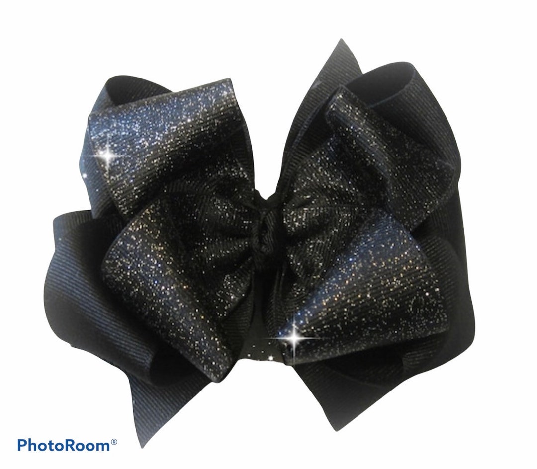 Black Glitter Bow Big Black Bow Black Hairbows Glitter - Etsy