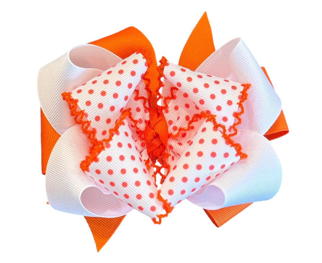 Orange Swiss Dot Bow, Moon Stitched Hair Bow, Moonstitch Bow, Orange ...