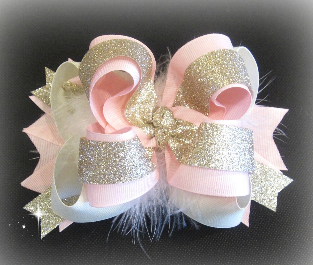 Pink Hair Bow, Girls Glitzy Bow, Big Bows, Pink OTT Bow, Layered ...
