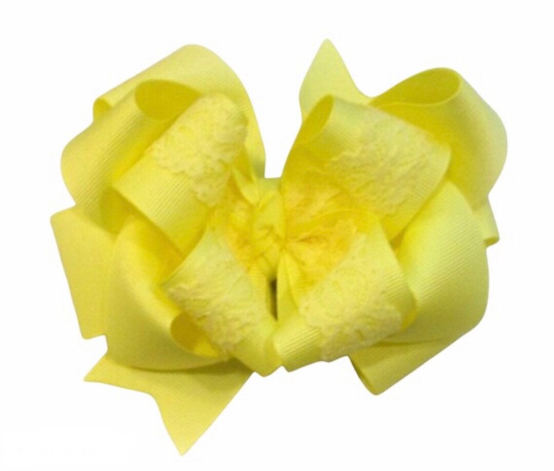 Yellow Hair Bow, Yellow Lace Bow, Girls Boutique Bow, Triple Layered ...