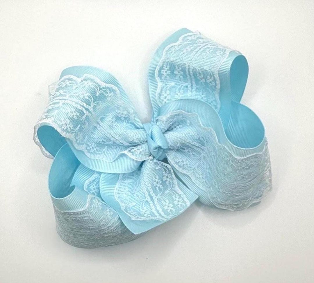 Blue Lace Hair Bow, Jumbo Hair Bow, Large 6 Inch Bows, Big Texas Sized ...