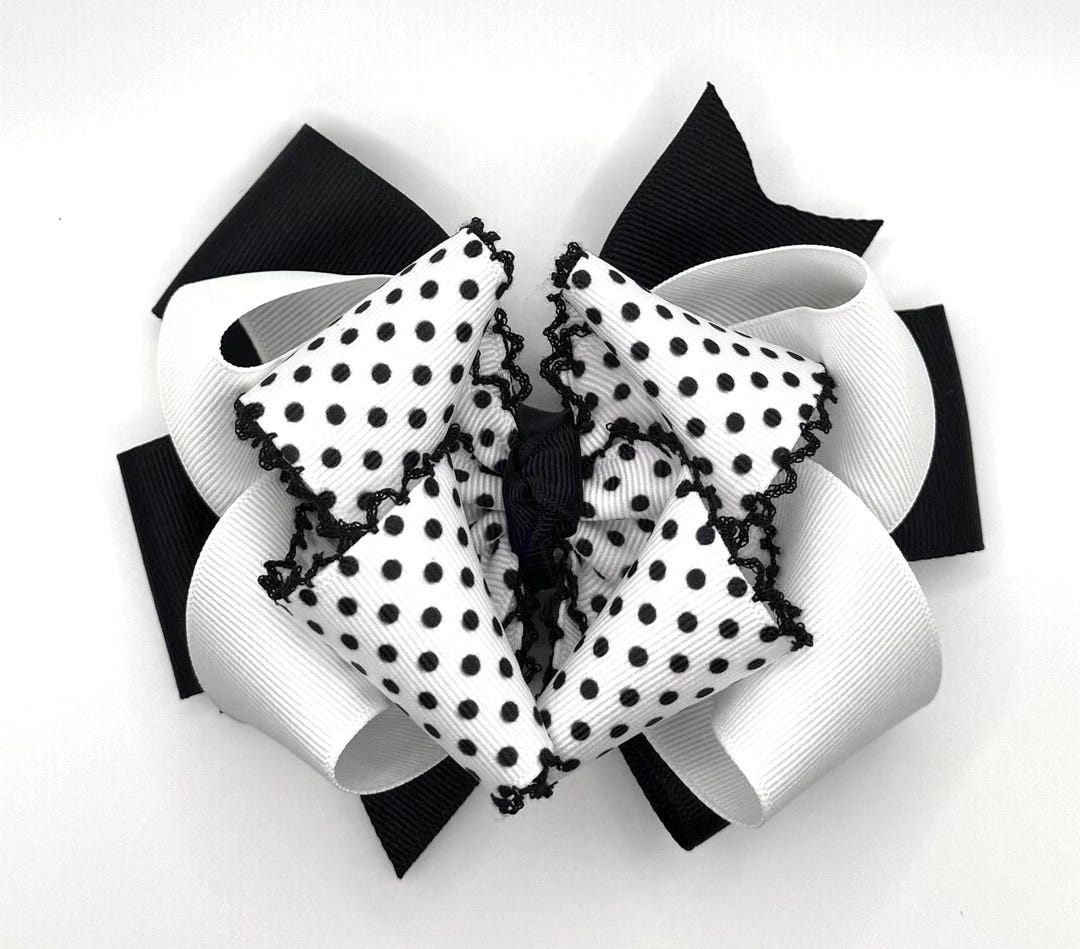 Black Swiss Dot Bow, Moon Stitched Hair Bow, Black Moonstitch Bow ...