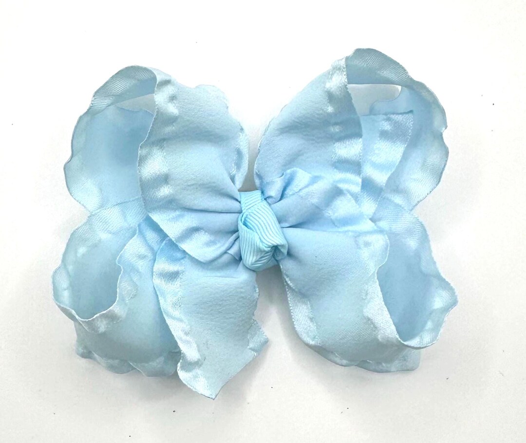 Light Blue Double Ruffle Bow With Satin Edges, Formal Hair Bows for ...