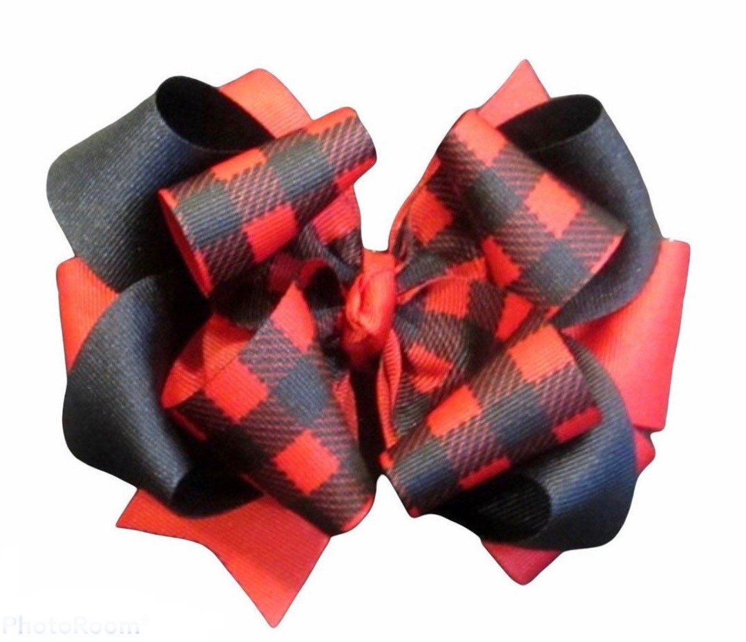 Red Buffalo Checks Bow, Red Checked Hairbow, Girls Big Bows, Big Red ...