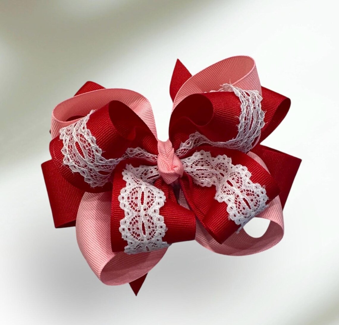 White Lace Hairbow, Red Lace Christmas Bow, Pink Holiday Hairbow, Red ...