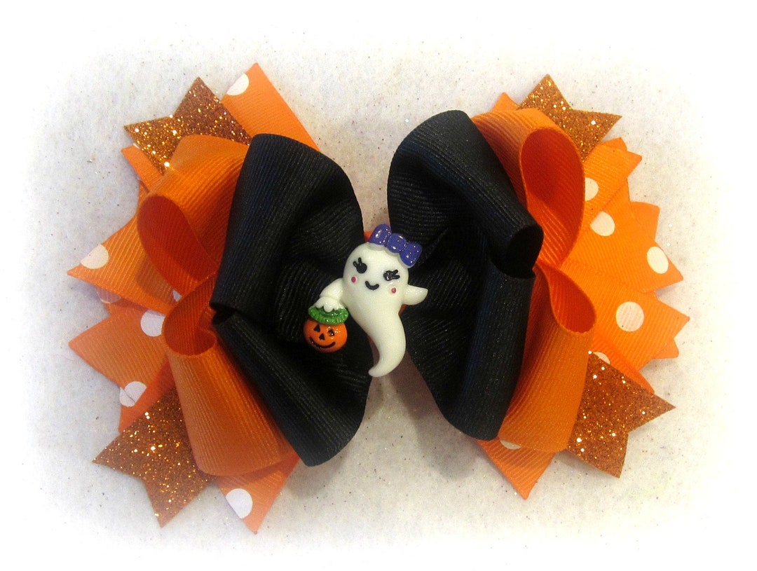 Halloween Bows, Happy Ghost Bow, Pumpkin Hairbow, Boutique Hair Bow ...