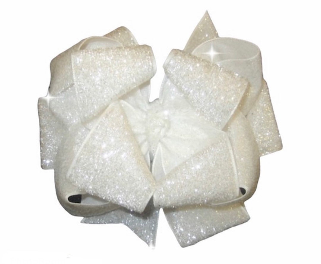 White Glitter Bow, White Sparkle Hairbow, Triple Layer Bows, Big Bows ...