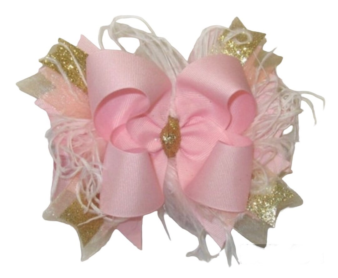 Pink Over the Top Bow, Pink and Gold OTT Bow, Big Hairbow, Baby ...
