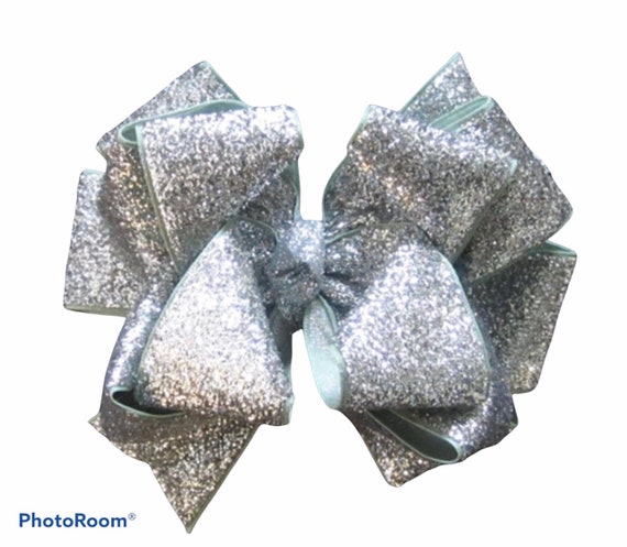 Silver Glitter Bow Big Silver Bow Glitter Hairbows | Etsy