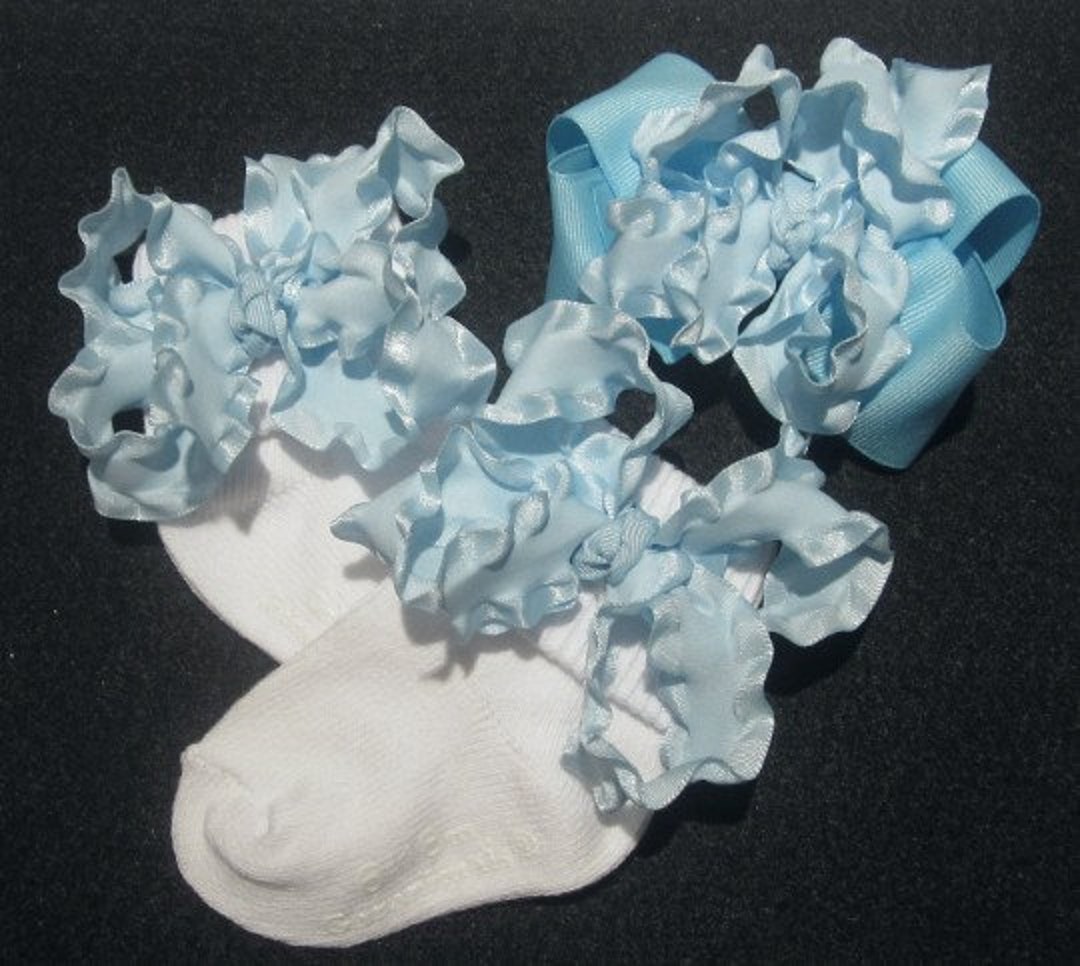Baby Blue Newborn Socks, Baby Socks, Pageant Socks, Baby Ruffle Socks ...