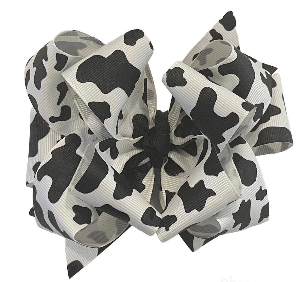 Cow Print Hair Bow, Girls Cow Bow, School Bows, Big Layered Bow, Animal ...