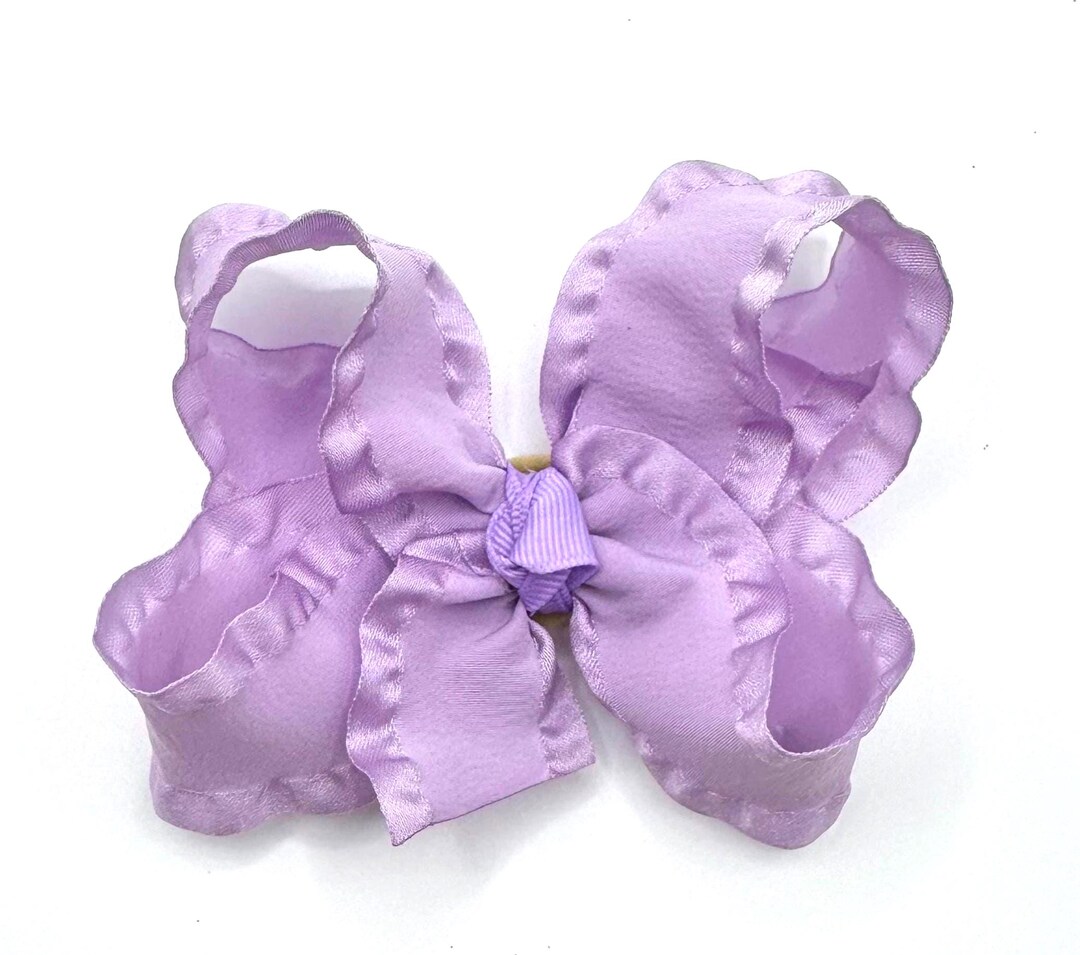 Purple Ruffle Bow, Double Ruffled Hair Bow, Girls Hair Bows, Medium 4 ...