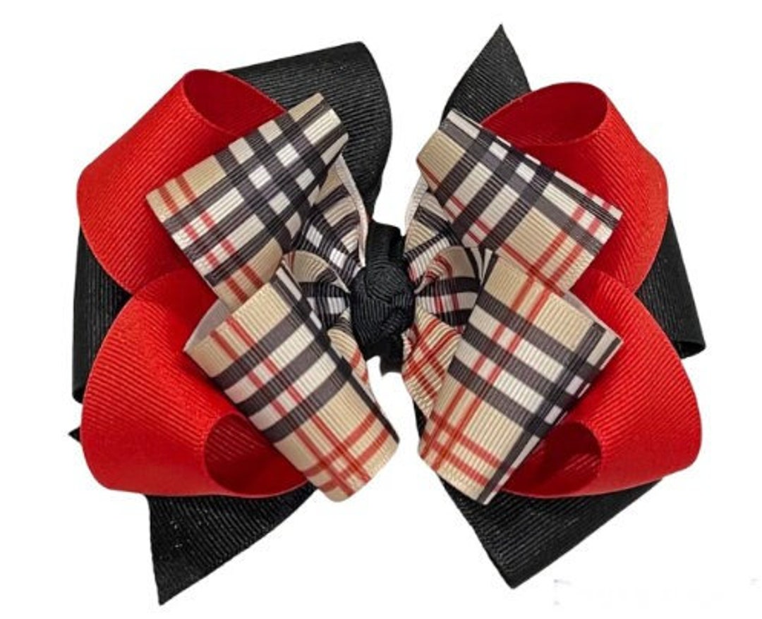 Plaid School Bow, Plaid Hair Bows, Red Preppy Plaid Hair Bow, Girls ...