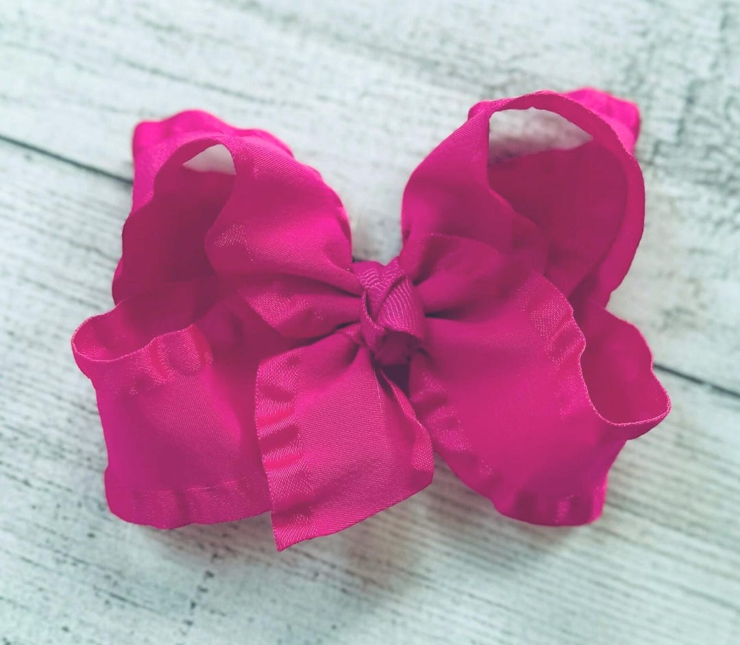 Hot Pink Double Ruffle Bow, Hair Bows, Pink Ruffle Bow, Baby Gift, Gift ...