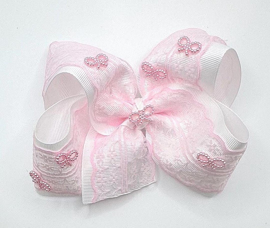 Pink Lace Bow With Pearls, Large Southern Bow, White Lace Bow, Coquette ...