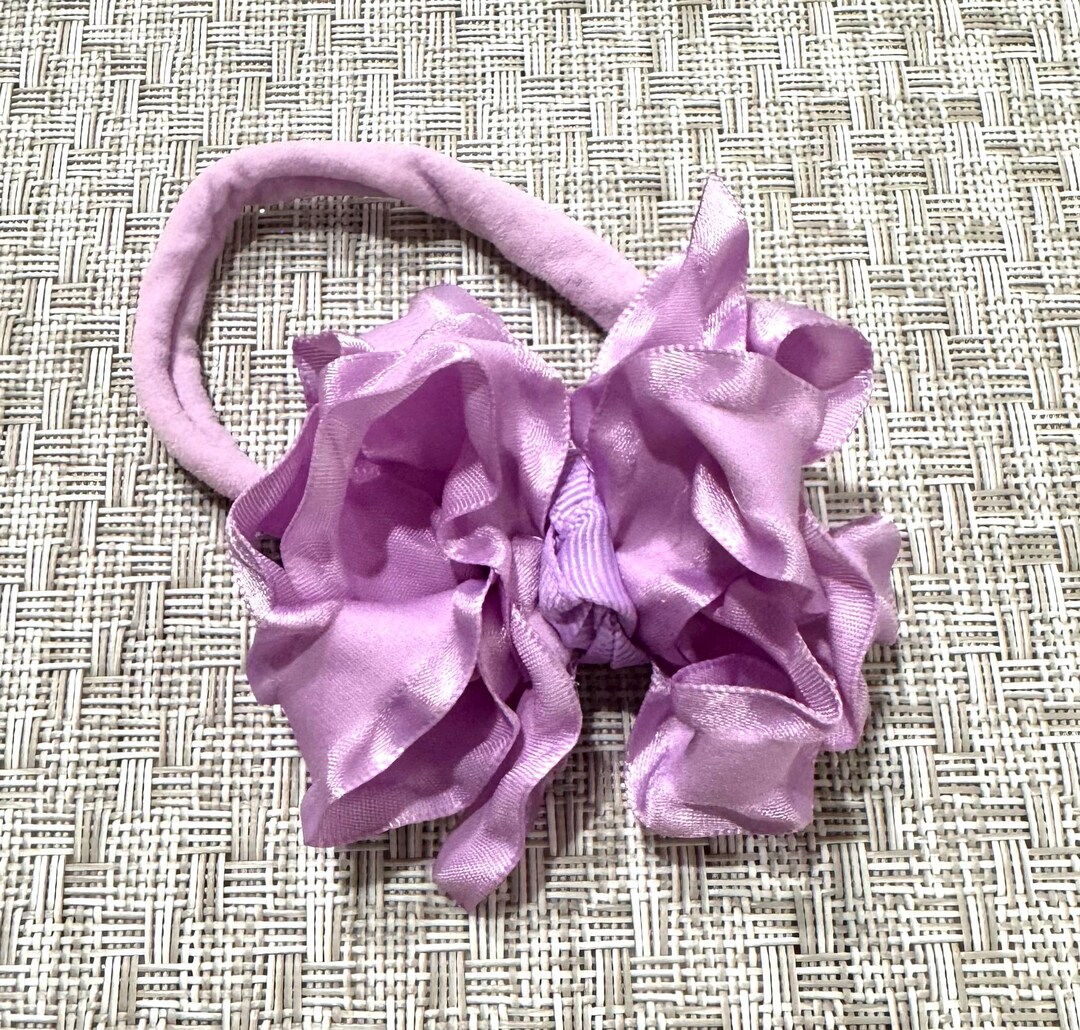 Purple Double Ruffle Hair Bow, Small Satin Ruffle Ribbon Bow, Nylon ...