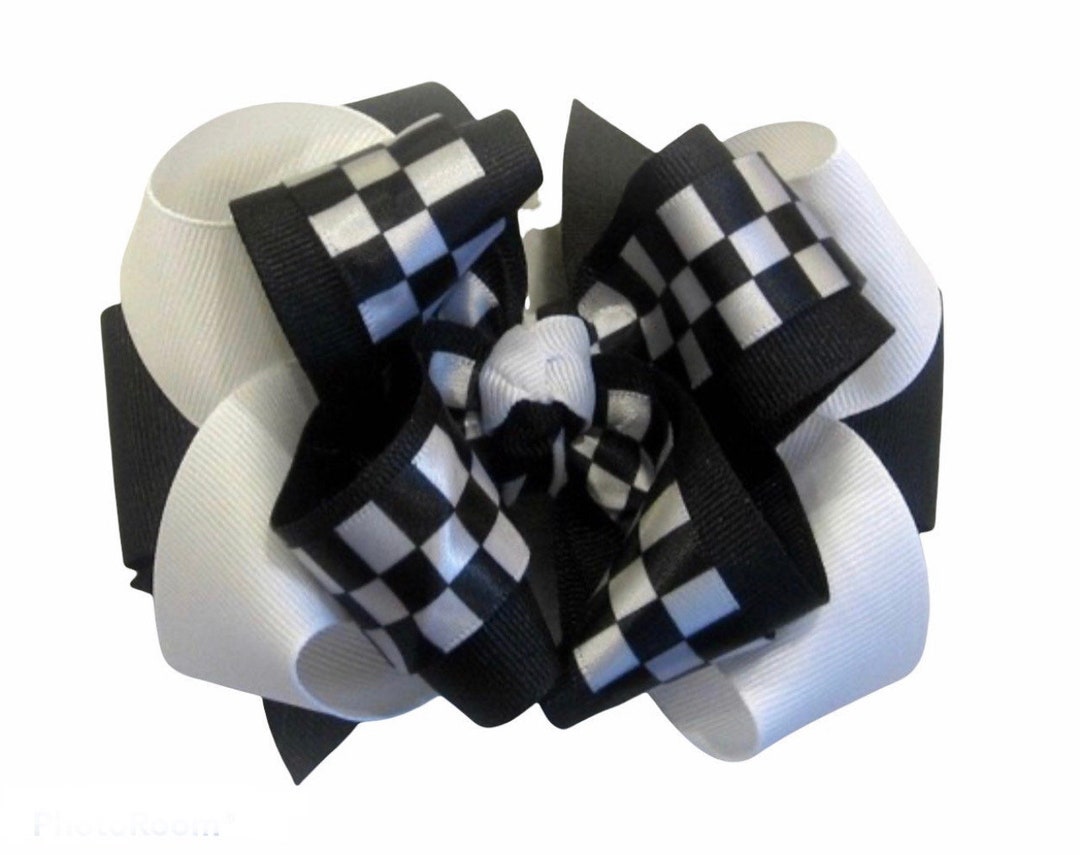 Racing Checks Bow, Black Racing Checks, Checkered Hair Bow, Black Check ...