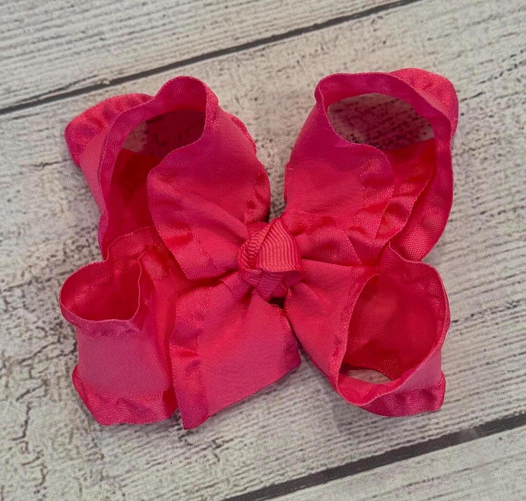 Hot Pink 4 Inch Double Ruffle Hair Bow, Shocking Pink Medium Ruffle Bow ...