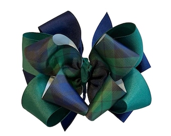 Southern Size School Uniform Hair Bow - Hunter/classic Navy Plaid - Etsy