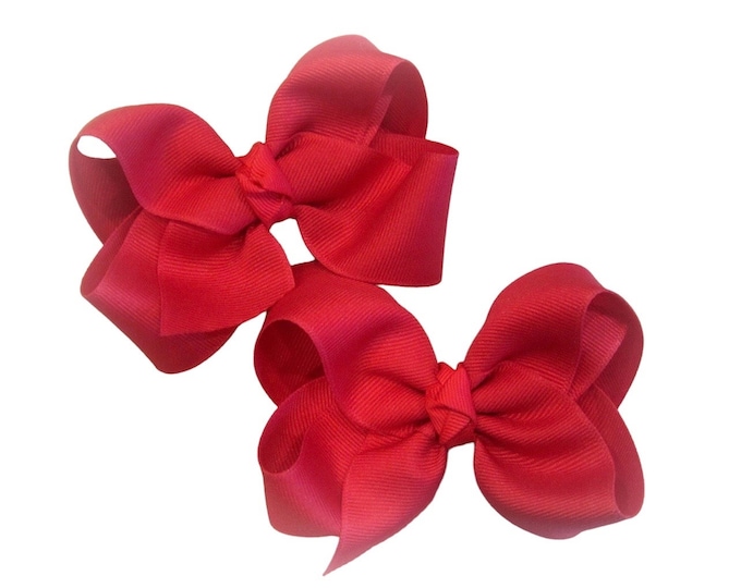 Red Pig Tail Bows, Hairbows, Set of 2 Red Bows, 4" Bows in Red, Red ...