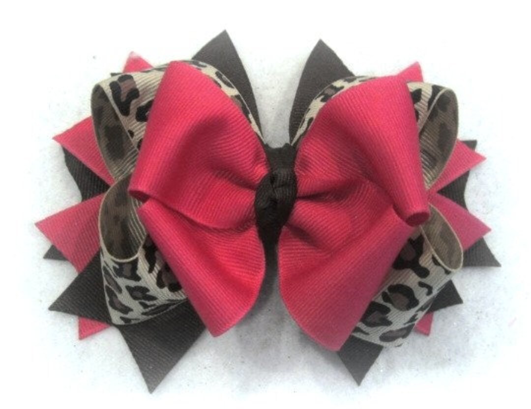 Pink Leopard Bow Leopard Hairbow Boutique Hair Bow Girls - Etsy
