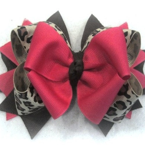 Pink Leopard Bow Leopard Hairbow Boutique Hair Bow Girls - Etsy