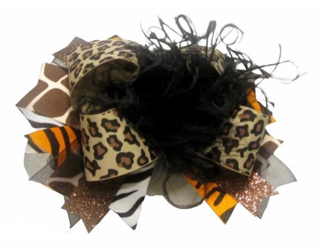 Safari Bow, Animal Print Bow, Safari Hairbow, Zebra Over the Top Bow ...