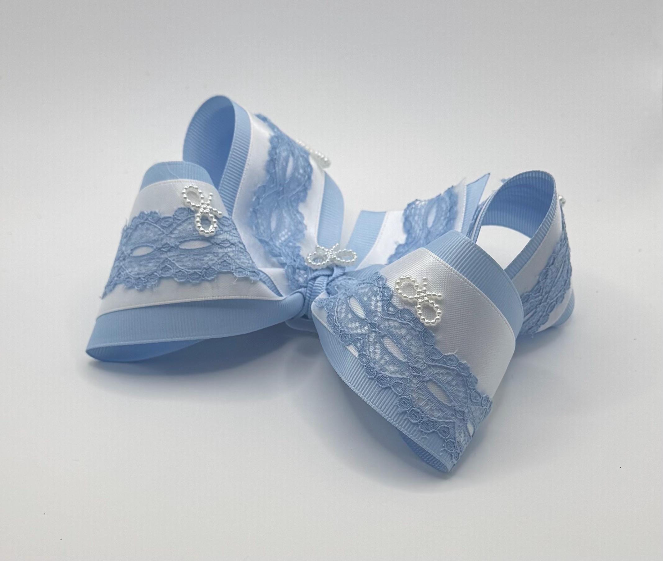 Dusty Blue Lace Bow, Coquette Bows, Bows With Lace and Pearls, Big Bow ...