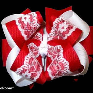 Red Lace Hairbow Lace Christmas Bow Red Holiday Hairbow Red - Etsy
