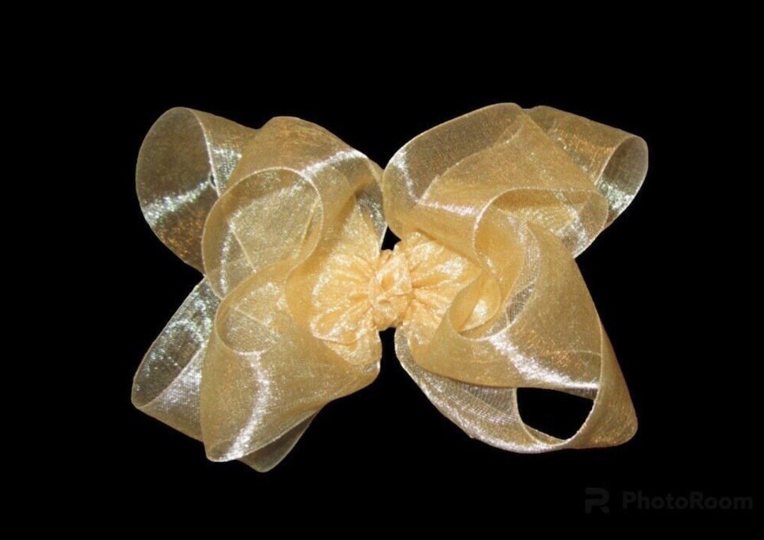 Organza Hair Bow, GOLD Sheer Hairbow, Formal Bows, Wedding Hair Bows ...