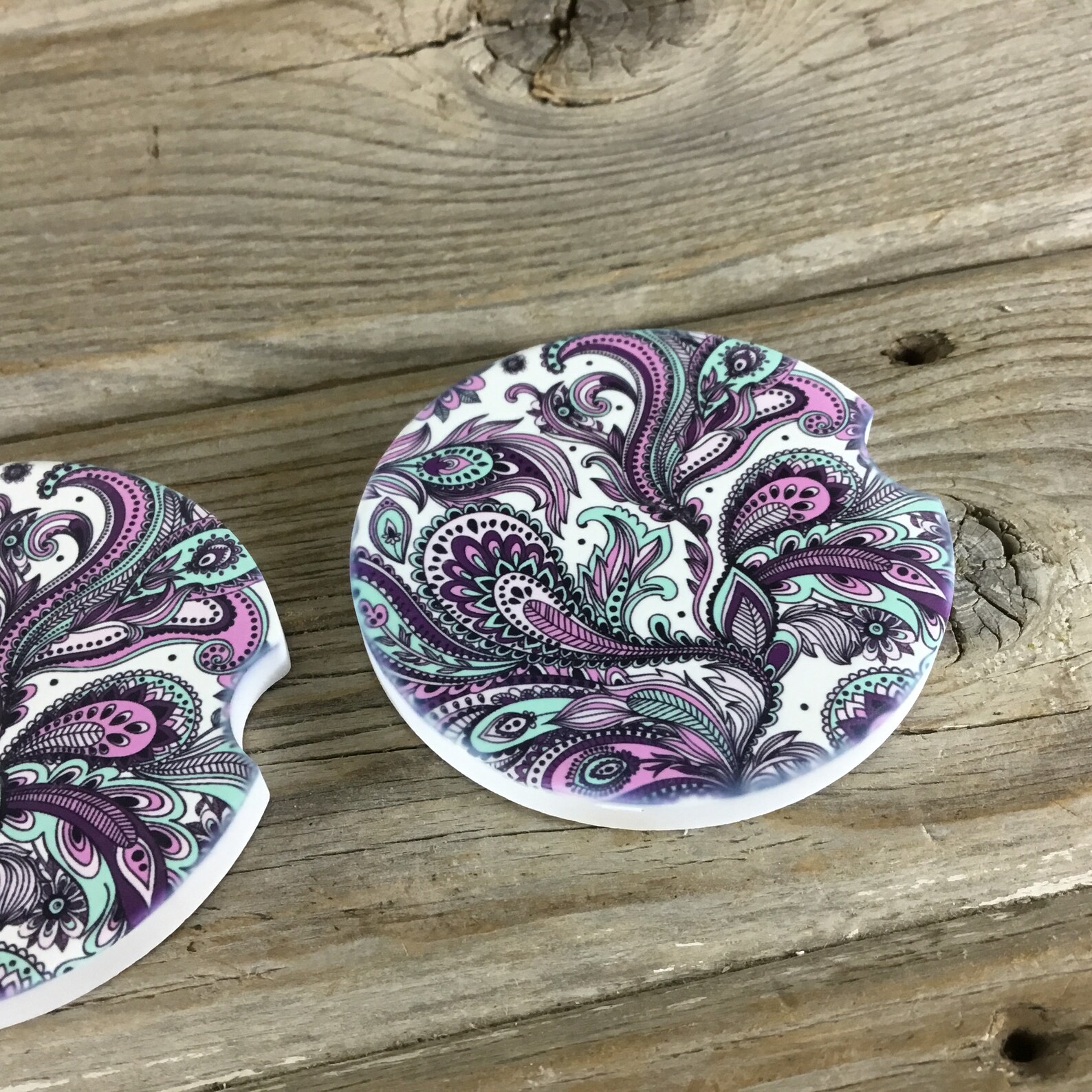 Purple Paisley Car Coasters Set of 2 Car Coasters | Etsy