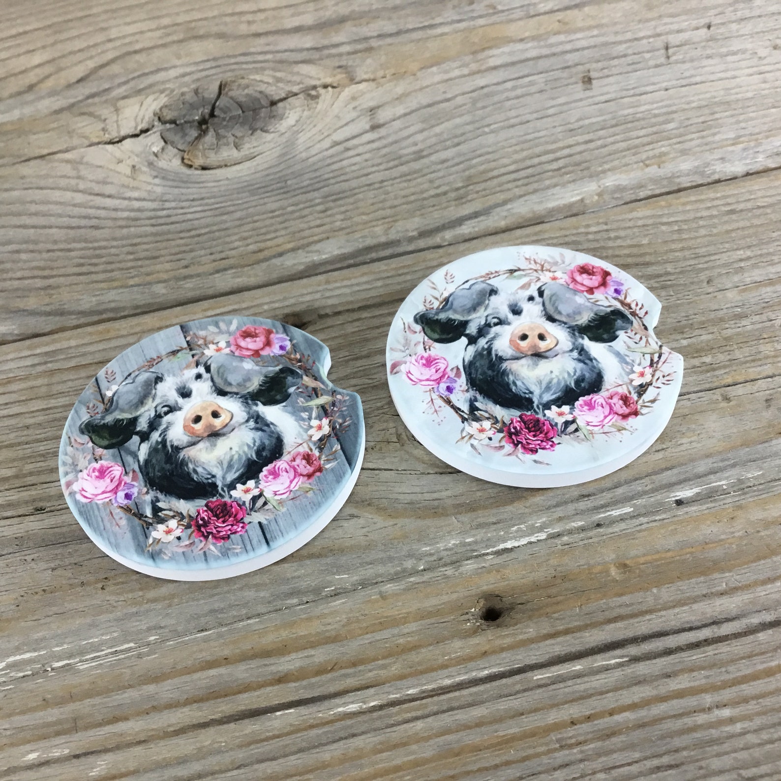 Pig Car Coasters Set of 2 Car Coasters Floral Pig Car Decor - Etsy