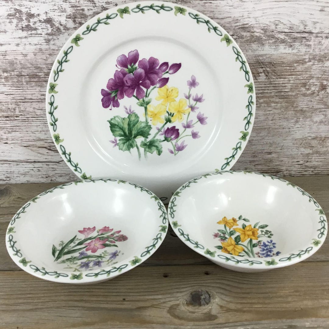 Thomson Pottery Floral Garden Set – 2 Bowls 7" & 1 Dinner Plate 10.25 ...